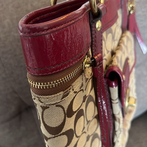 Coach | Bags | Coach Burgundy Sig Jacquard Large Shoulderbag | Poshmark